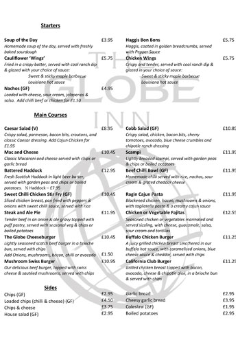 Menus – The Globe Inn