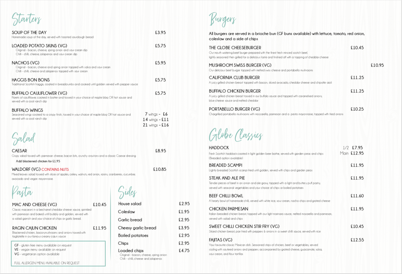Menus – The Globe Inn